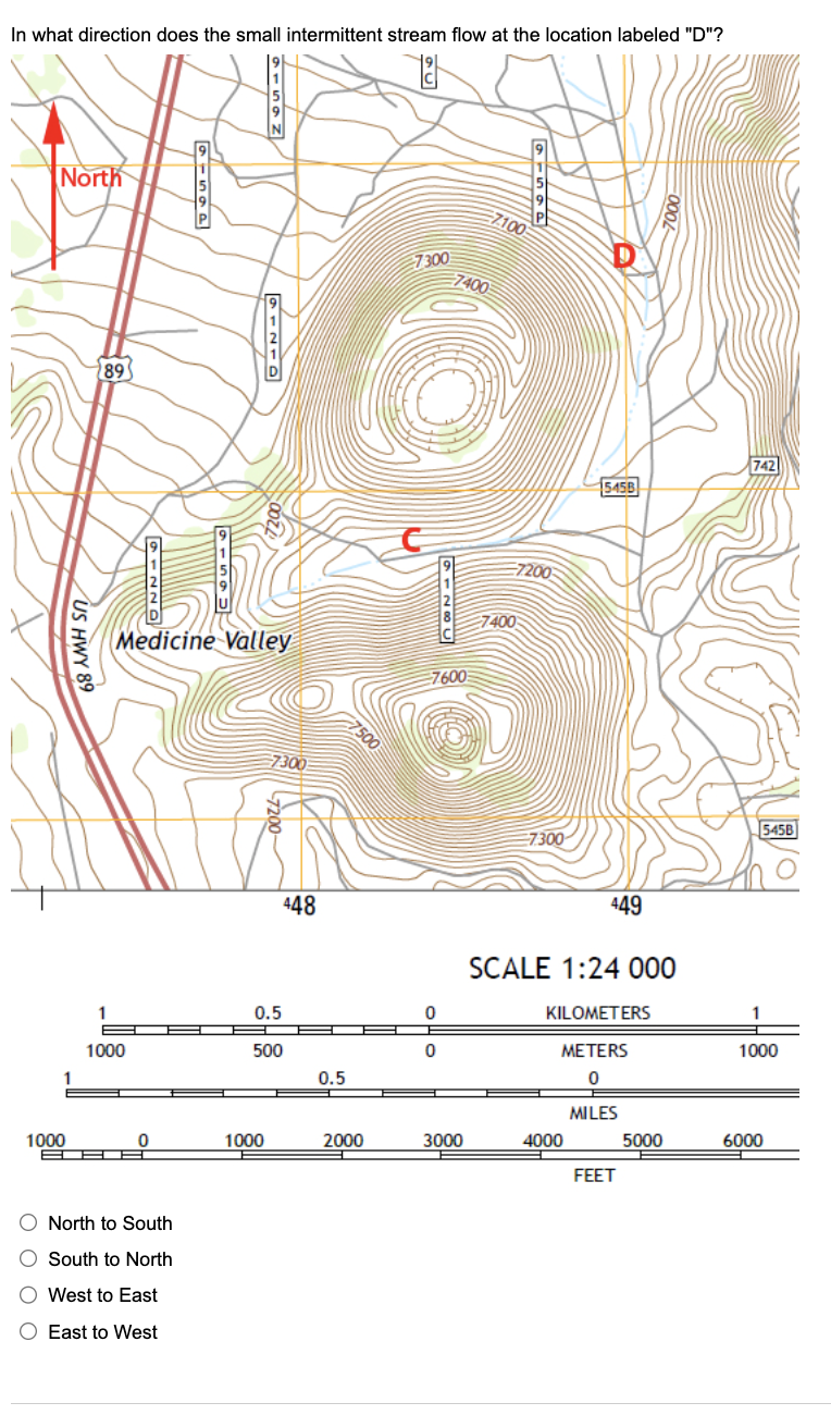 Solved In what direction does the small intermittent stream | Chegg.com