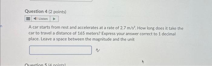 Solved A car starts from rest and accelerates at a rate of | Chegg.com