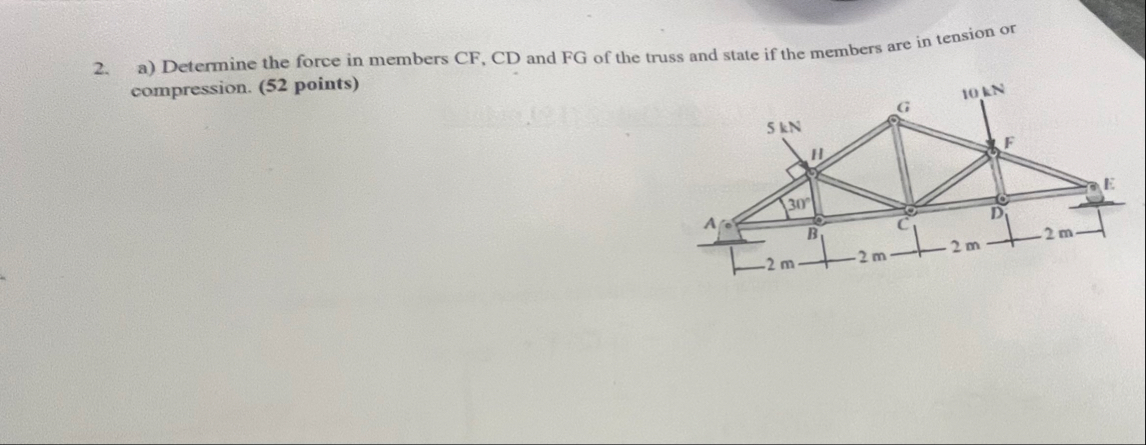 Solved a) ﻿Determine the force in members CF, ﻿CD and FG of | Chegg.com