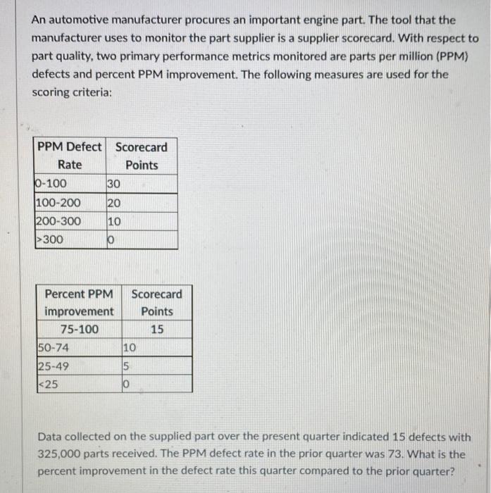 Solved An automotive manufacturer procures an important | Chegg.com