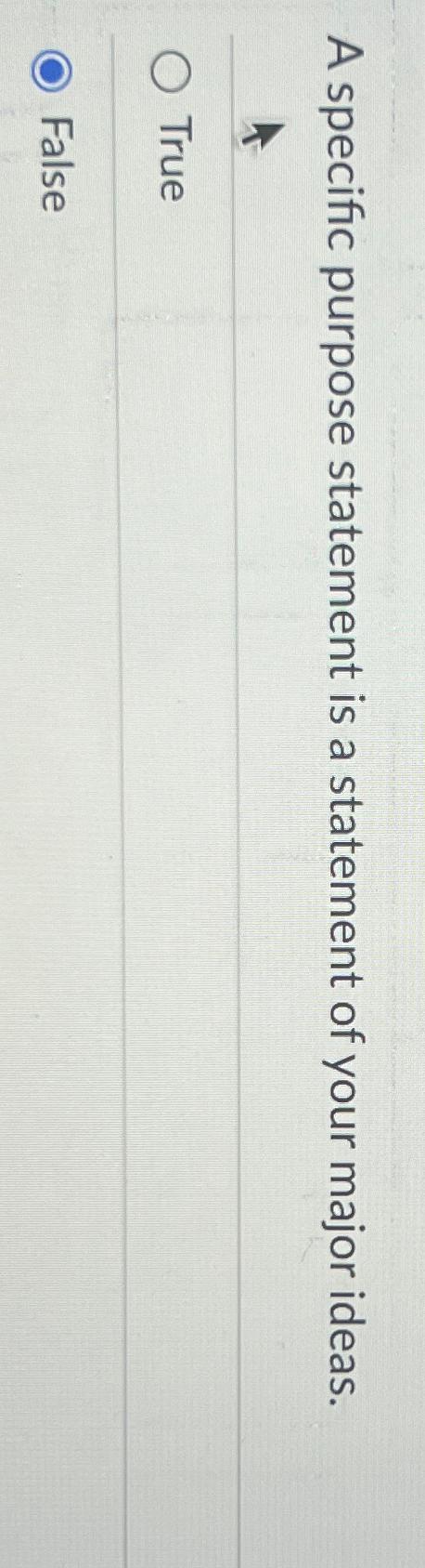 Solved A specific purpose statement is a statement of your | Chegg.com