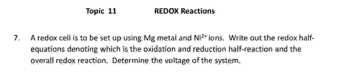 Solved A redox cell is to be set up using Mg metal and Ni2+ | Chegg.com