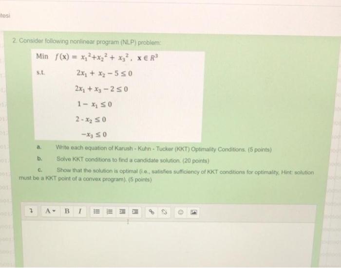 Solved Tes 2 Consider Following Nonlinear Program Nlp