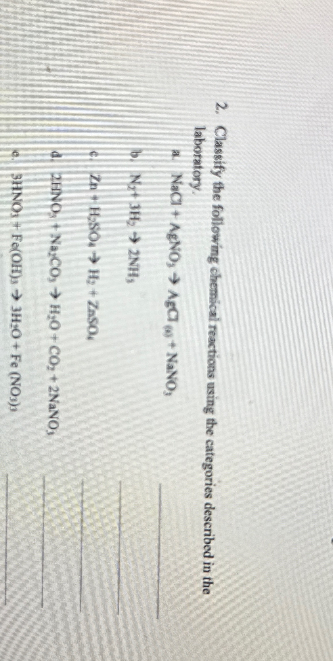 Solved Classify the following chemical reactions using the | Chegg.com