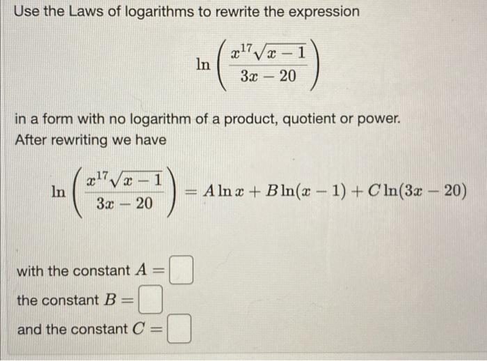 Solved Use the Laws of logarithms to rewrite the expression | Chegg.com