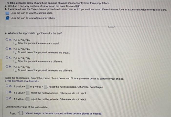 Solved The table available below shows three samples | Chegg.com