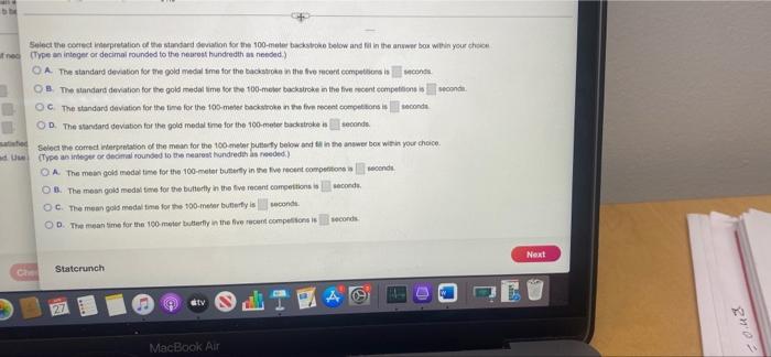 Solved The table shows the 100 meter backstroke and the | Chegg.com