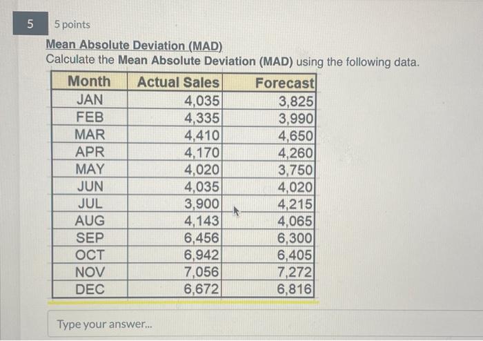 Solved Mean Absolute Deviation Mad Calculate The Mean