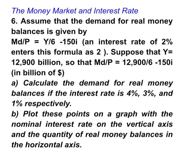 Solved The Money Market and Interest Rate 6. Assume that the | Chegg.com