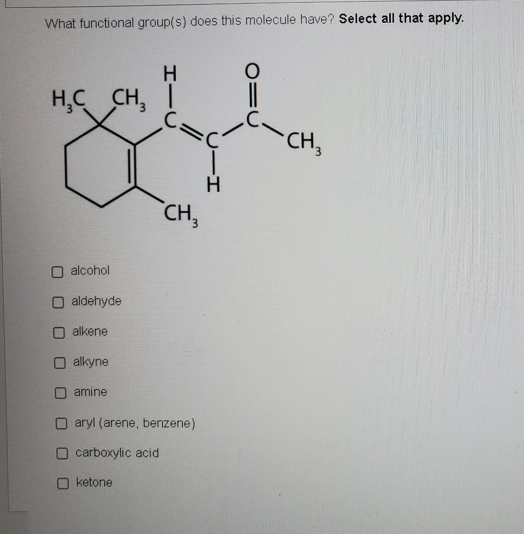 Solved What functional group(s) does this molecule have? | Chegg.com