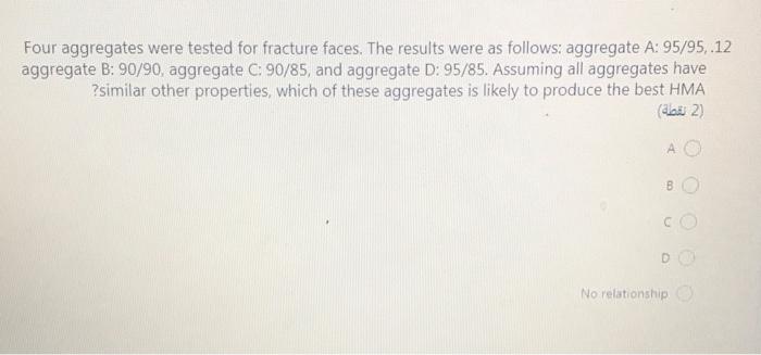 Solved Four aggregates were tested for fracture faces. The | Chegg.com