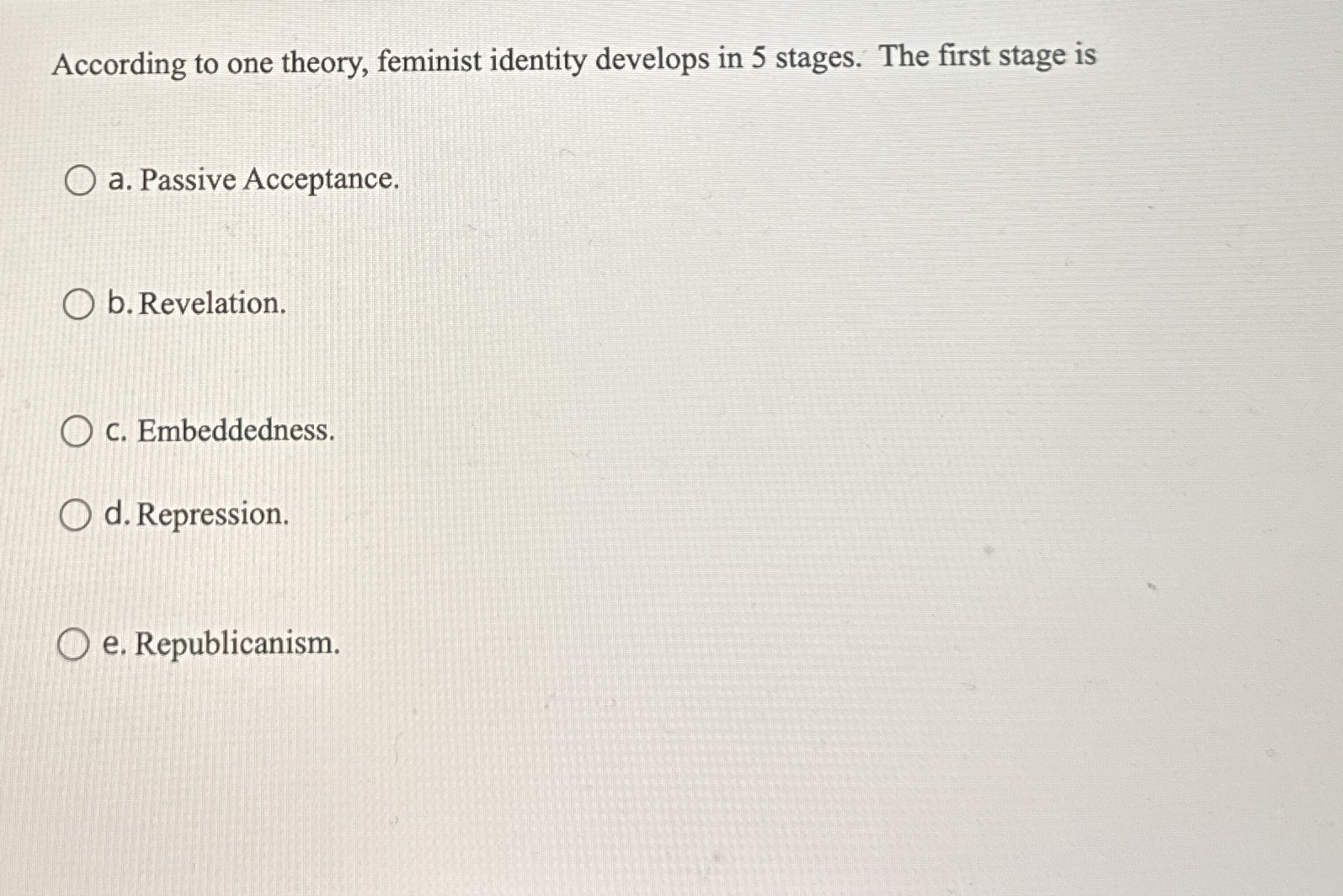 Solved According to one theory, feminist identity develops | Chegg.com