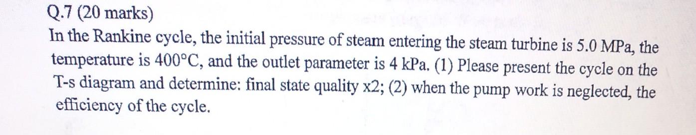 Solved Q.7 (20 marks) In the Rankine cycle, the initial | Chegg.com