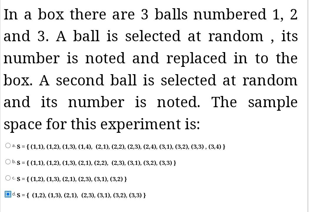 Solved In a box there are 3 balls numbered 1, 2 and 3. A | Chegg.com