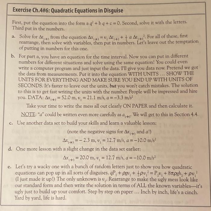 Solved Exercise Ch.4\#6: Quadratic Equations in Disguise | Chegg.com