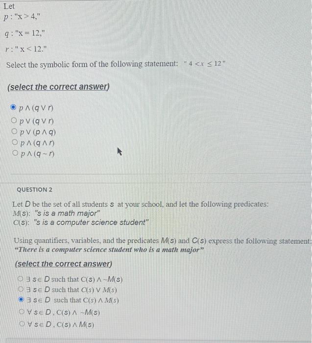 Solved Let p:"x>4,"q:"x=12,"r:"x