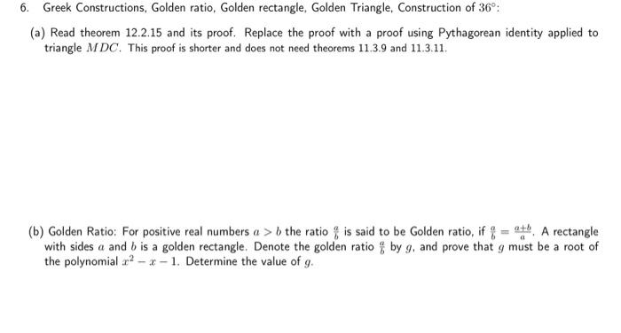 6. Greek Constructions, Golden ratio, Golden | Chegg.com