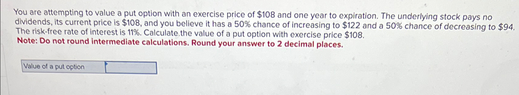 Solved You are attempting to value a put option with an | Chegg.com