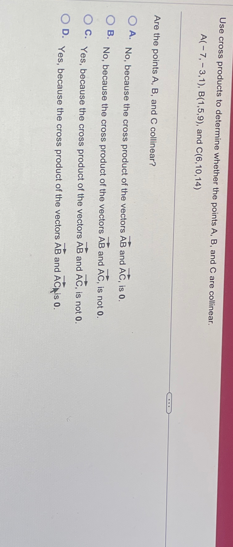 Solved Use cross products to determine whether the points A, | Chegg.com