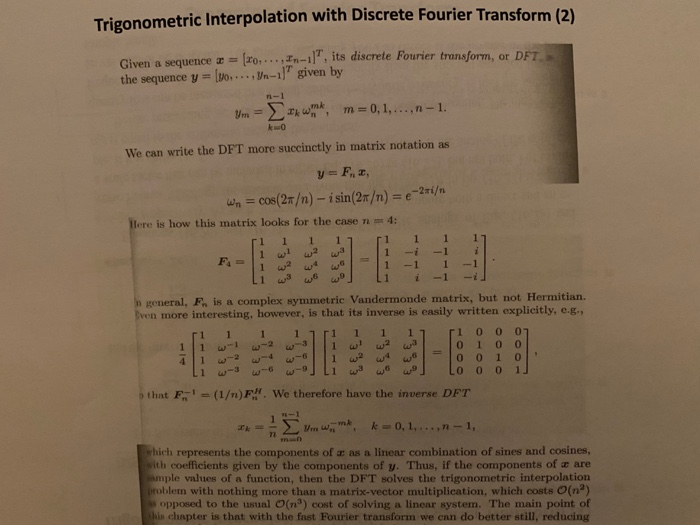 Solved From the below 'Trigonometric Interpolation with | Chegg.com