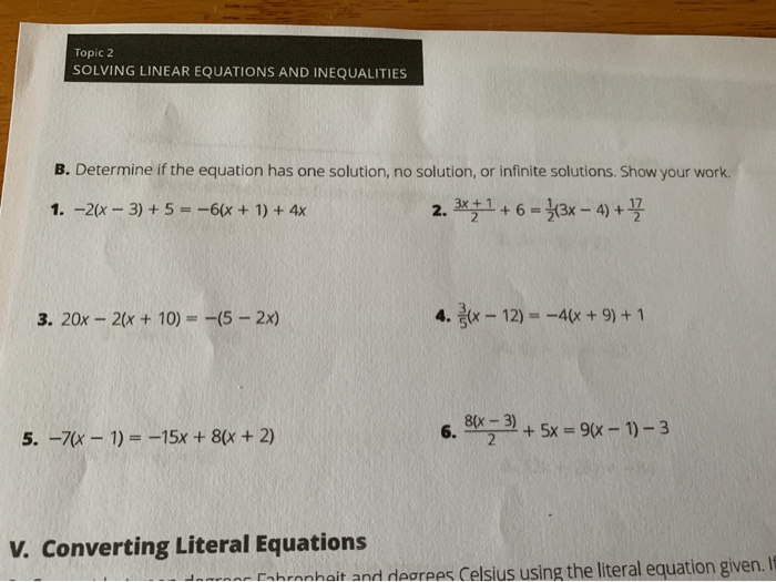Solved Topic 2 SOLVING LINEAR EQUATIONS AND INEQUALITIES B. | Chegg.com