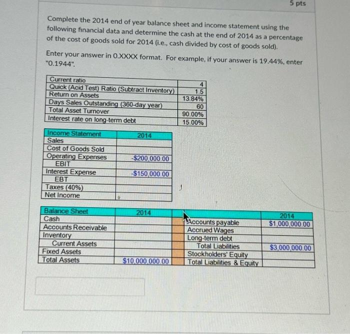 Solved Complete the 2014 end of year balance sheet and | Chegg.com