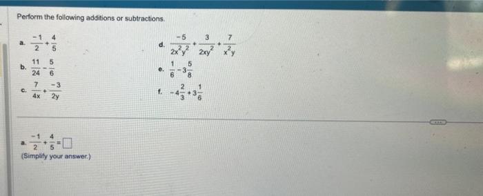 Solved Perform the following additions or subtractions. a. | Chegg.com