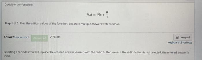 Solved Consider the function F(x) = 49x + Step 1 of 2: Find | Chegg.com
