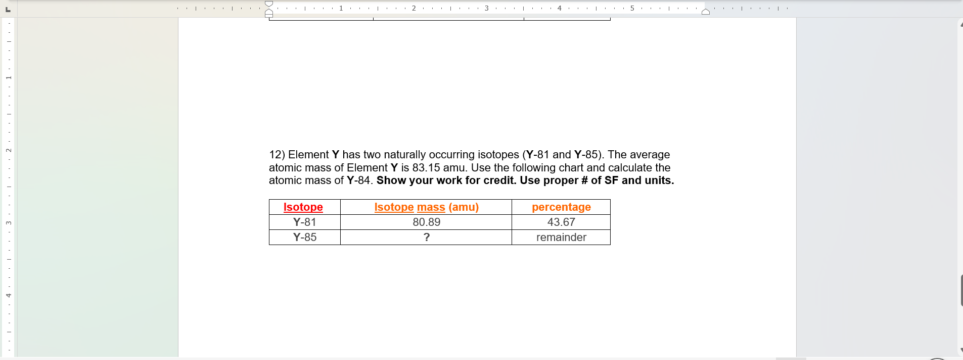 Solved Element Y ﻿has two naturally occurring isotopes | Chegg.com