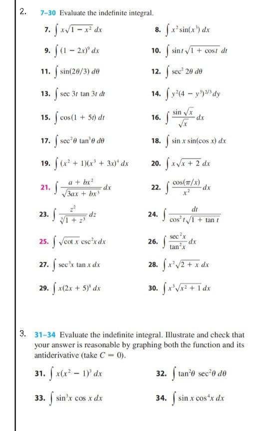 Solved 2. 7-30 Evaluate the indefinite integral. • fx√1 = x² | Chegg.com