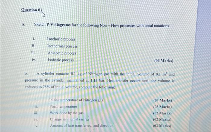Solved Question 01 b. Sketch P-V diagrams for the following | Chegg.com