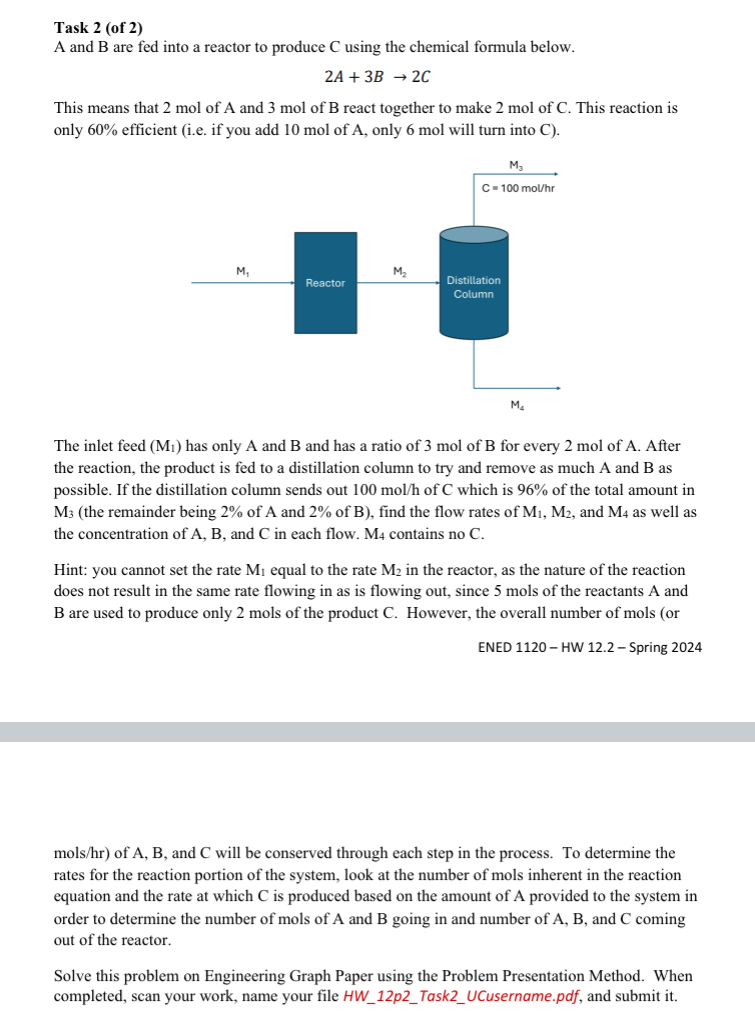 Solved Task 2 (of 2)A and B ﻿are fed into a reactor to | Chegg.com
