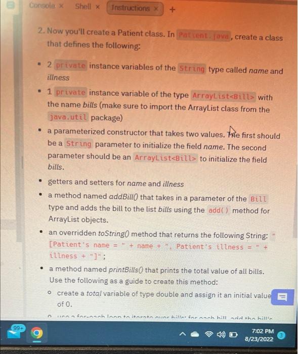 Solved I need help on this Patient.java and Bill.java | Chegg.com