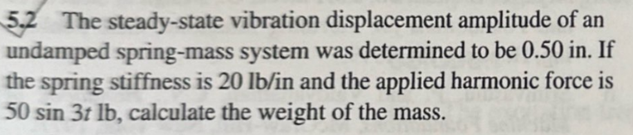 Solved 5.2 ﻿The steady-state vibration displacement | Chegg.com