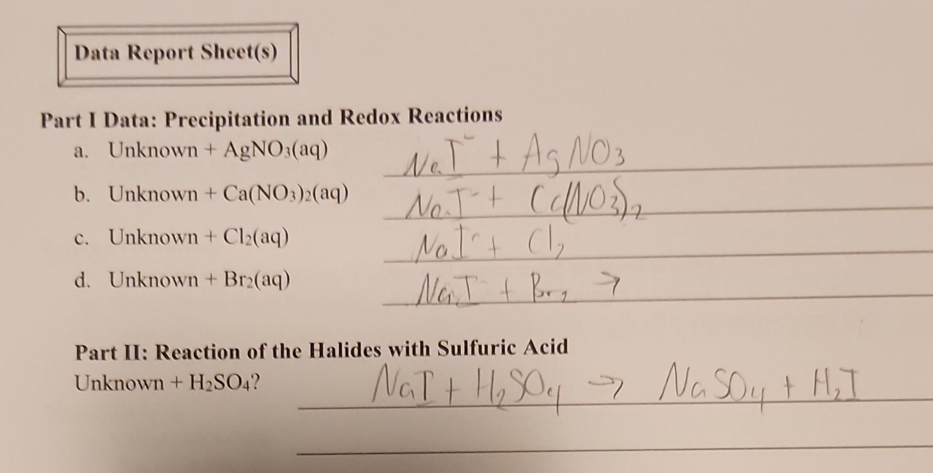 Solved Data Report Sheet(s) Part I Data: Precipitation and | Chegg.com
