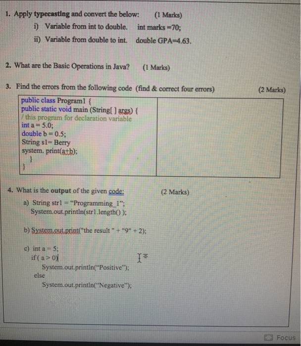 Solved 1. Apply typecasting and convert the below: (1 Marks) | Chegg.com