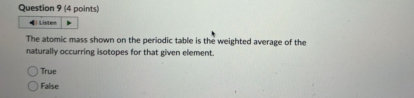 Solved Question 9 (4 ﻿points)The atomic mass shown on the | Chegg.com