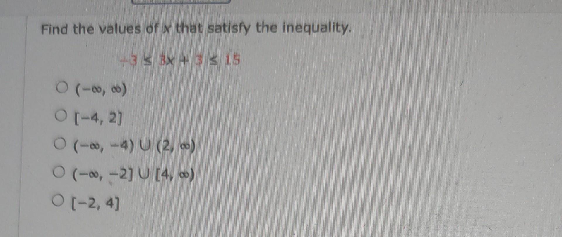Solved Find the values of x that satisfy the inequality. | Chegg.com