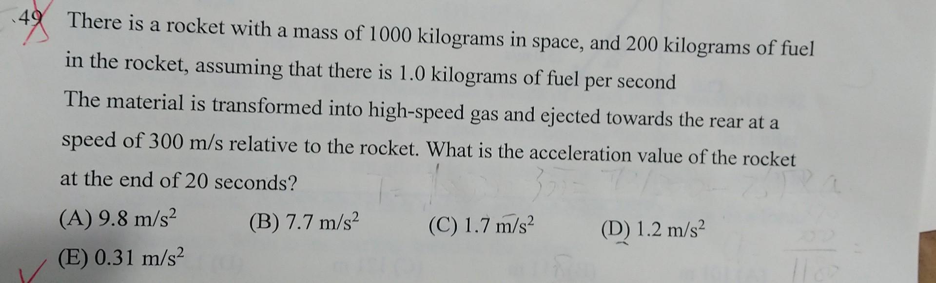 Solved There is a rocket with a mass of 1000 kilograms in | Chegg.com