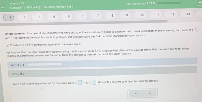 Solved Online courses: A sample of 262 students who were | Chegg.com