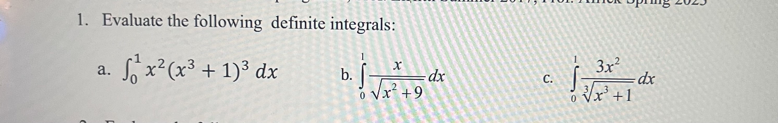 Evaluate the following definite | Chegg.com