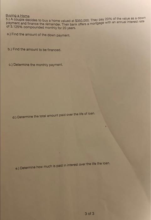 Solved Name: Consumer Math Project value. Each problem is | Chegg.com