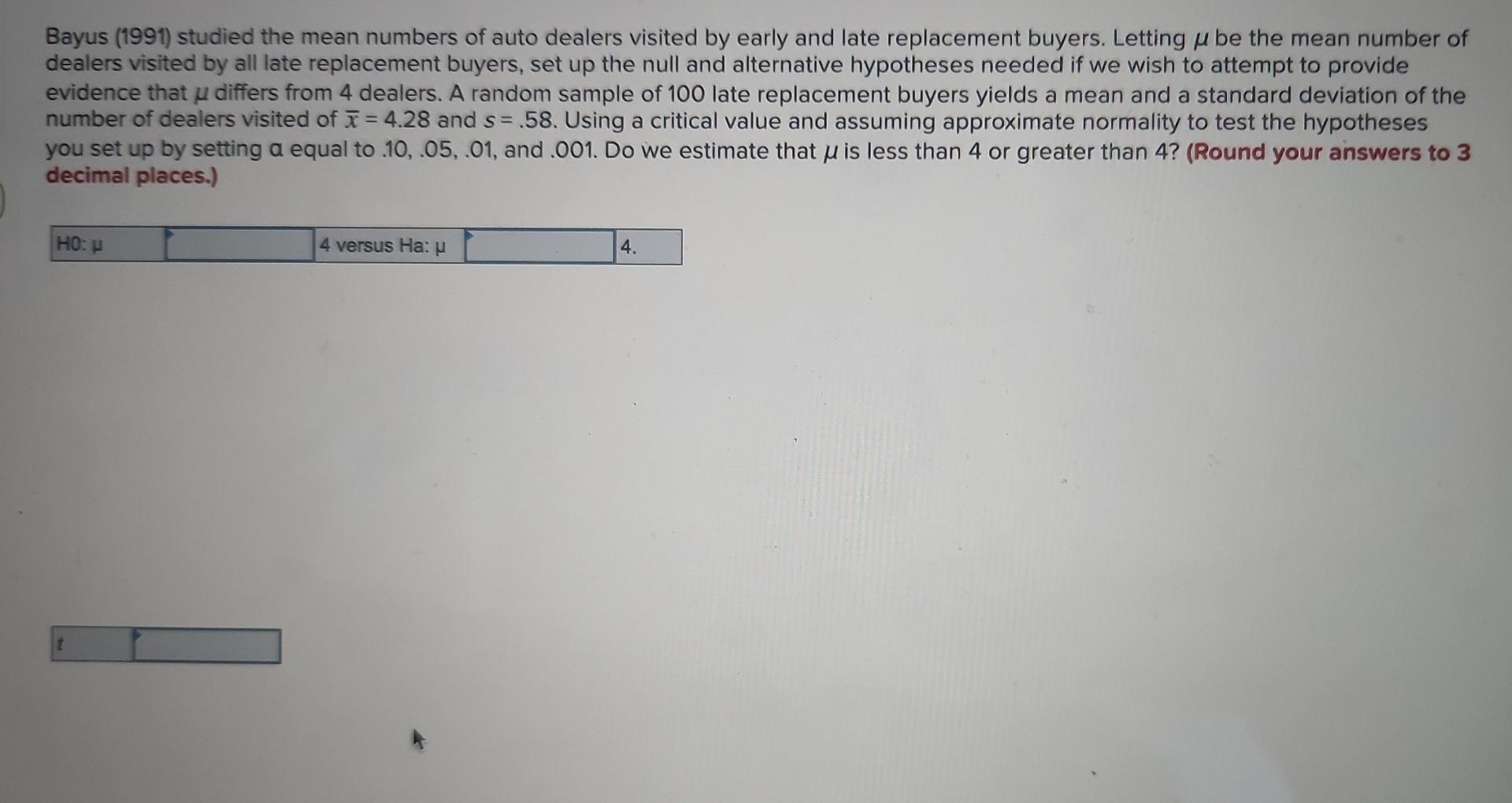 Solved Bayus (1991) studied the mean numbers of auto dealers | Chegg.com