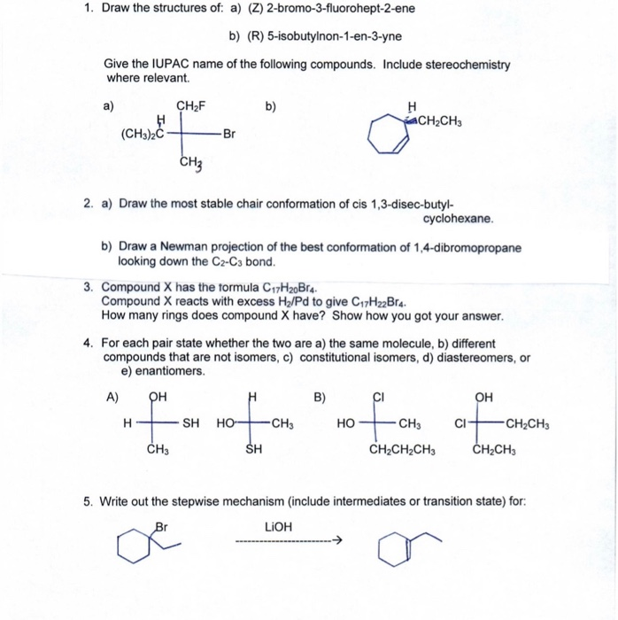 Solved 1. Draw the structures of: a) (2) | Chegg.com