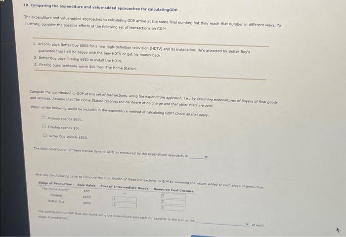 10. Comparing the expenditure and value-added | Chegg.com