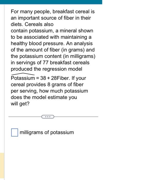 Solved For many people, breakfast cereal is an important | Chegg.com