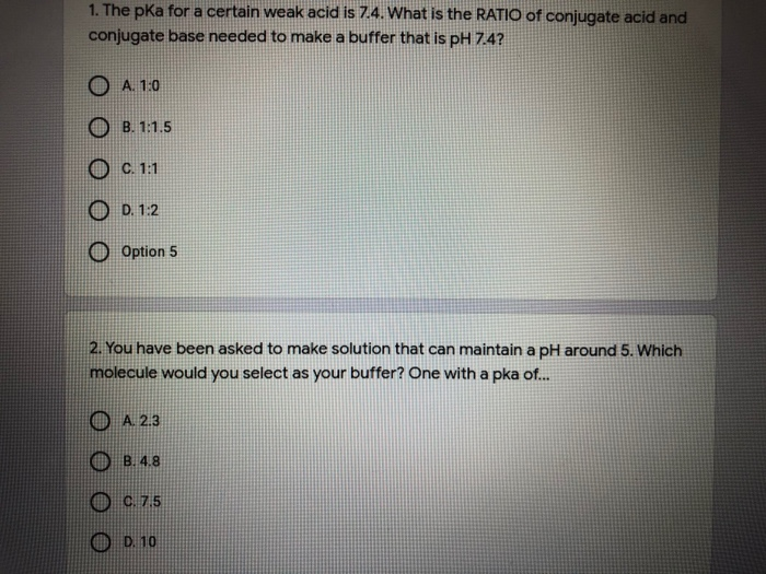 Solved 1. The pka for a certain weak acid is 7.4. What is | Chegg.com