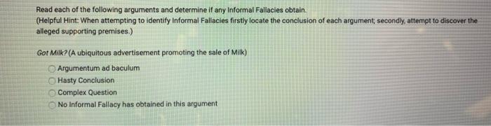 Solved Read each of the following arguments and determine if | Chegg.com