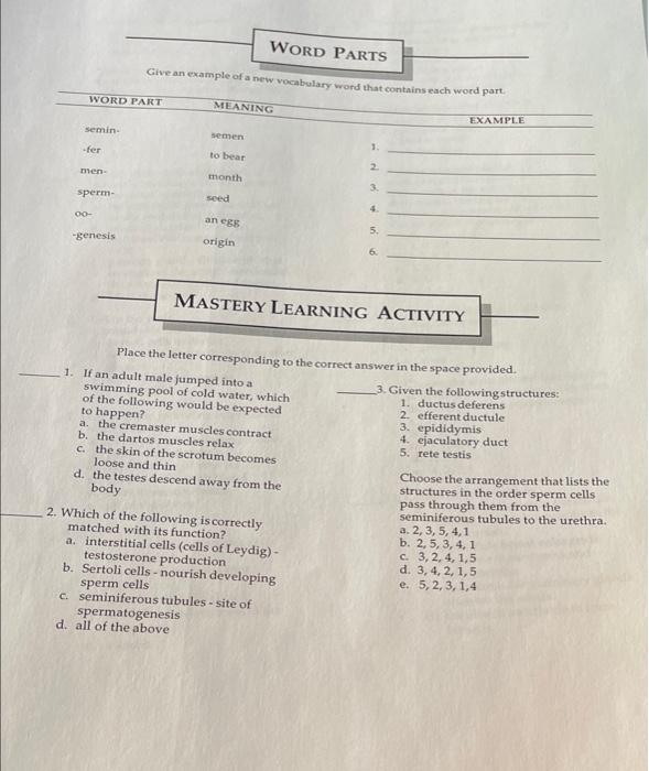 Solved WORD PARTS Give an example of a new vocabulary word | Chegg.com