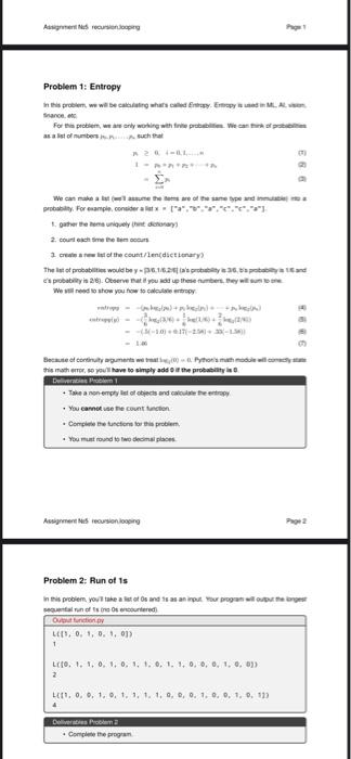 Solved Problem 1: Entropy In this problem, we will be | Chegg.com